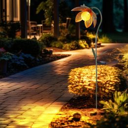 Globo Led Außen Solar Steck Leuchte Blume Crackle-Glas Kugel Lampe Garten Strahler gold-grün Erdspieß