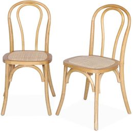 2er Set Stühle aus Holz und Rattan mit abgerundeter Rückenlehne - Natur - Sweeek