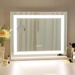 Spiegel mit Lampe kann 3 Lichteffekte einstellen hängt an der Wand / Schreibtisch Dual-Use-Spiegel Make-up-Spiegel Badezimmerspiegel große weiße 58cm
