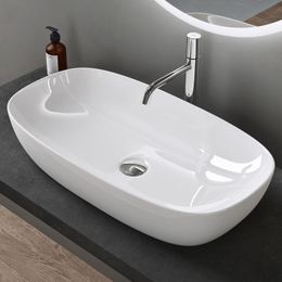 Doporro - Aufsatzwaschbecken Keramik Waschbecken Oval 700x370x135 mm weiß glänzend Badezimmer Handwaschbecken Waschtisch Brüssel104 - Glänzend weiß