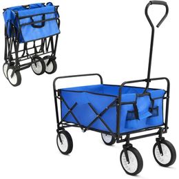 Bollerwagen faltbar Handwagen Gartenwagen Strandwagen, Transportkarre, Getränkehalter mit Seitentasche, Maximale Belastung 100kg, Outdoor, Strand,