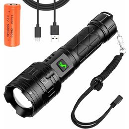 LONGZIMING Ultrastarke LED-Taschenlampe, 15000 Lumen, wiederaufladbare USB-Taschenlampe mit 5 Lichtmodi, wasserdichte, zoombare IPX5-Taschenlampe für Camping,