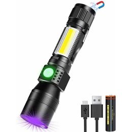 LONGZIMING - 3 in 1 UV-Taschenlampe – wiederaufladbare USB-LED-Taschenlampe – magnetisch zoombar – wasserdichtes COB-Arbeitslicht – 7 Modi – 395 nm