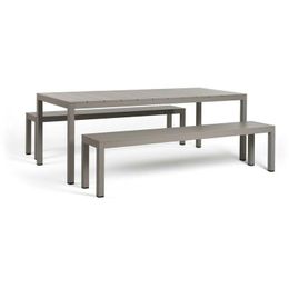 Tisch und Bänke Set Nardi Rio Alu mit Aluminiumplatte für Garten und Veranda 210 cm Made in Italy -Taubengrau
