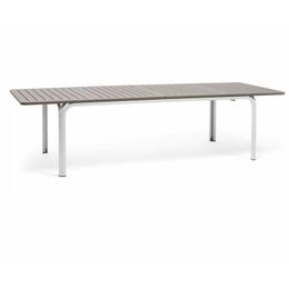 Ausziehbarer Tisch Nardi Alloro, Platte aus Durel-Top für den Einsatz im Freien, im Garten und auf der Veranda -210280 x 100 cm / WeissTaubengrau