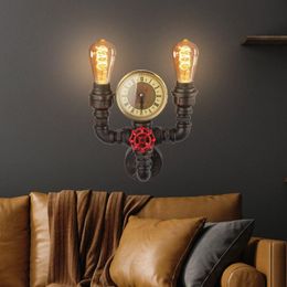 etc-shop Wand Lampe Wasser Rohr Wohnraum Leuchte Quartz Uhr Filament Strahler im Set inkl led Leuchtmittel