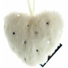 Kaemingk Weihnachtsanhänger Herz Weiß mit silbernen Sternen 9 cm - Plüsch