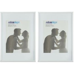 Bilderrahmen 2er Set, Din A4, Passepartout 15x20 cm, Glasscheibe, Fotorahmen zum Stellen oder Hinhängen, weiß - Relaxdays