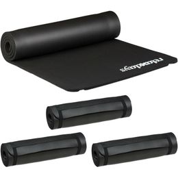 Relaxdays - 4 x Yogamatte, 1 cm dick, für Pilates, Fitness, gelenkschonend, mit Tragegurt, Gymnastikmatte 60 x 180 cm, schwarz