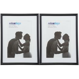 Bilderrahmen 2er Set, 15x20cm, Passepartout 10x15cm, Glasscheibe, Fotorahmen zum Stellen & Hinhängen, schwarz - Relaxdays