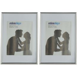 Relaxdays Bilderrahmen 2er Set, Din A4, Passepartout 15x20 cm, Glasscheibe, Fotorahmen zum Stellen & Hinhängen, silber