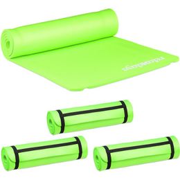 Relaxdays 4 x Yogamatte, 1 cm dick, für Pilates, Fitness, gelenkschonend, mit Tragegurt, Gymnastikmatte 60 x 180 cm, grün