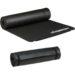 Relaxdays 2 x Yogamatte, 1 cm dick, für Pilates, Fitness, gelenkschonend, mit Tragegurt, Gymnastikmatte 60 x 180 cm, schwarz