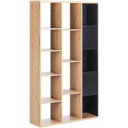 Beliani - Regal Heller Holzfarbton / Schwarz Spanplatte 99 x 26 x 175 cm 14 Fächer Modernes Design Bücherregal für Wohnzimmer Schlafzimmer Flur