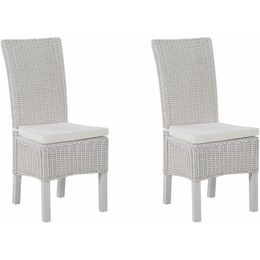 Beliani Stuhl Weiß 2er Set aus Rattan mit hohen Rückenlehne und integrierten Sitzkissen stabilen Gestell Wohnzimmer/ Esszimmer Korbdesign - Weiß