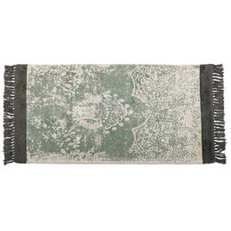 Beliani - Teppich Grün u. Beige Viskose 80 x 150 cm Rechteckig Kurzflor Läufer mit Fransen Orientalisches Muster Rechteckig Wohnzimmer Schlafzimmer