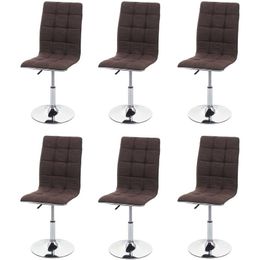 HHG - 6er-Set Esszimmerstuhl 105, Stuhl Küchenstuhl, höhenverstellbar drehbar, Stoff/Textil braun - brown