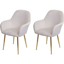 [NEUWERTIG] 2er-Set Esszimmerstuhl HHG-240, Stuhl Küchenstuhl, Retro Design Samt creme-weiß, goldene Beine - white