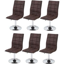 6er-Set Esszimmerstuhl HHG 105, Stuhl Küchenstuhl, höhenverstellbar drehbar, Stoff/Textil vintage dunkelbraun - brown
