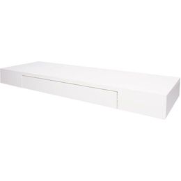 Neuwertig] Wandregal HHG 922, Schweberegal Wandboard Hängeregal Regal, Schublade Massiv-Holz 8x80x25cm weiß - white