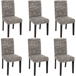 HHG 6er-Set Esszimmerstuhl Stuhl Küchenstuhl Littau Textil mit Schriftzug, grau, dunkle Beine - grey