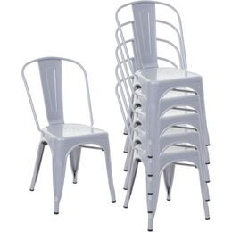 HHG - 6er-Set Stuhl 808, Bistrostuhl Stapelstuhl, Metall Industriedesign stapelbar grau - grey