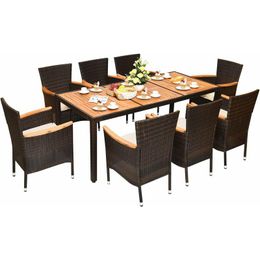 Costway Rattan Sitzgruppe für 8 Personen, Gartenmöbel Polyrattan 9-teilig, Gartentisch mit stapelbaren Stühlen & Akazien-Tischplatte, Gartenset