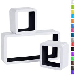 Wandregal Cube Regal 3er Set Würfelregal Hängeregal, Quadratisch Schwebend Design, Weiß-schwarz - schwarz - WOLTU