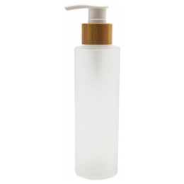 LONGZIMING 120 ml Pumpflasche aus Milchglas mit Bambuskopfpumpe für Shampoo, ätherische Öle, Duschgel, Handwaschlotionspender