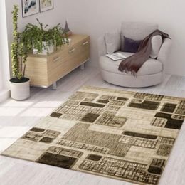 Teppich Kurzflor Modern Kariert Retro geometrisches Muster Meliert Braun Beige für Wohnzimmer, Schlafzimmer,160 x 230 cm