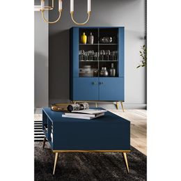 Lomadox Wohnzimmermöbel dunkelblau MONTPELLIER-131, modern, 2-teilig mit Highboard & Couchtisch - blau