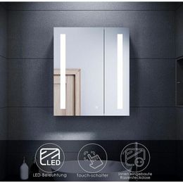 Led Spiegelschrank mit Beleuchtung Badspiegel Touch Steckdose Edelstahl 60x70cm Kabelloses Scharnier Design - Sonni