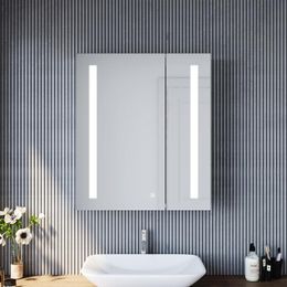 Spiegelschrank mit led Beleuchtung 60x70cm Badspiegel Touch Steckdose Edelstahl Kabelloses Scharnier Design - Sonni