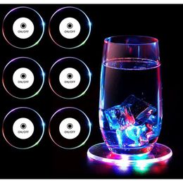 6er-Se Bunt led Untersetzer, ON/Off Taste Getränke Untersetzer Set Leuchtende Untersetzer Acryl Rund wasserdichte Leuchtuntersetzer für Gläser