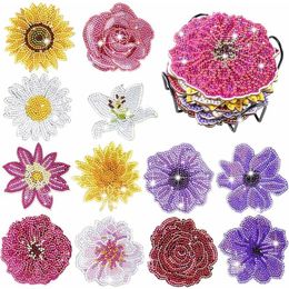 12 pc Diamond Painting Art Untersetzer mit Halter,Flowers Blume diy Diamond Painting Untersetzer Erwachsene,Untersetzer zum Basteln für Anfänger