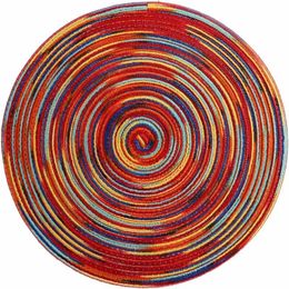 Set von 2 Platzsets/Place Mat, Runde-Form Crossweave Woven Baumwolle Tischset,38x38cm (rund, rot)