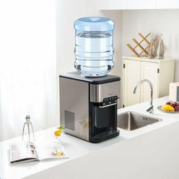 GOPLUS 3-in-1-Wasserspender mit Eiswürfel, heisses & kaltes Wasser, integrierter Eisbereiter mit Abluftventilator & Kompressor, Desktop-Wasserspender