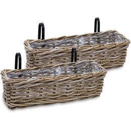 Spetebo Balkonkasten Rattan natur 44 x 17 cm - 2er Set - Blumen Weidenkorb mit Halterung - Balkon Garten Blumenkasten Pflanztopf Blumenkorb zum Einhängen an