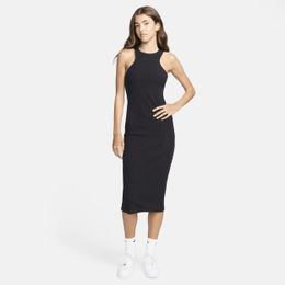 Ärmelloses Nike Sportswear Chill Knit Midi-Damenkleid mit schmaler Passform aus Rippmaterial - Schwarz