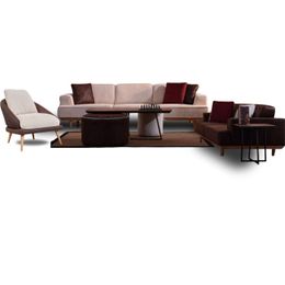 JVmoebel Wohnzimmer-Set Stilvolle Braun-Weiße Sofagarnitur Wohnzimmer Sessel Couchtisch Hocker