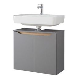 Lomadox Waschbeckenunterschrank QENA-66 Bad in Quarzgrau Matt Touch mit Riviera Eiche quer Nb.