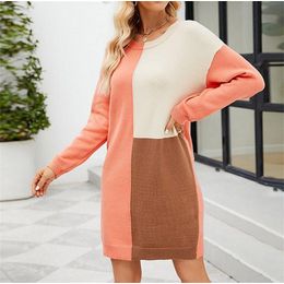 AFAZ New Trading UG Strickkleid Damen Pulloverkleid Strickkleid in Kontrastfarbe Langarm kleid
