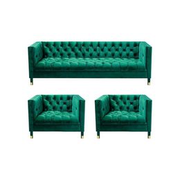 JVmoebel Wohnzimmer-Set Polstermöbel Wohnzimmer Set 3tlg Luxus Chesterfield Garnitur