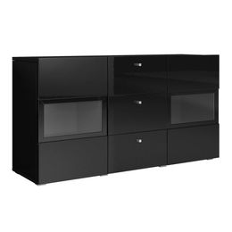 Lomadox Vitrine ARVADA-83 Sideboard schwarz Hochglanz mit Korpus in schwarz matt