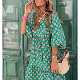 AFAZ New Trading UG Sommerkleid Jerseykleid Damen Modisches Damenkleid mit Blasenärmeln und (Damenkleid mit Blumenmuster und Puffärmeln) Stilvolles Damenkleid mit Puffärmeln und Blumenmuster