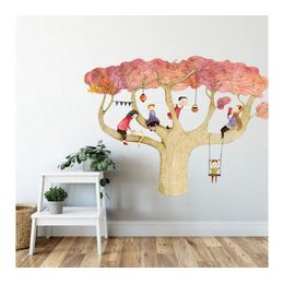 K&L WALL ART K&L Wall Art Wandtattoo Baumhaus Freunde Herbst Deko Wandtattoo 164x120cm Kinderzimmer Loske