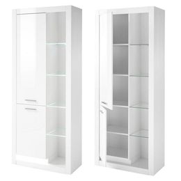 Lomadox Vitrine Mailand-61 Vitrinenschrank Wohnzimmerschrank Highboard 80cm breit weiß hochglanz