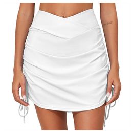 AFAZ New Trading UG Shorts Einfarbige Sommer-Badehose für Damen mit hoher Taille Weiß Badeshorts mit plissiertem String-Bikini