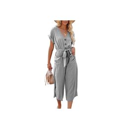 FIDDY Jumpsuit Damen Jumpsuit Elegant Kurzarm V-Ausschnitt Overall