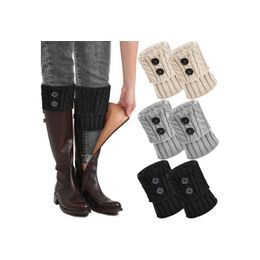 HYTIREBY Beinstulpen 3 Paar Stulpen Damen Gestrickte Beinwärmer Warme Winter Stricken Beinstulpen Kurze Knopf Leg Warmers